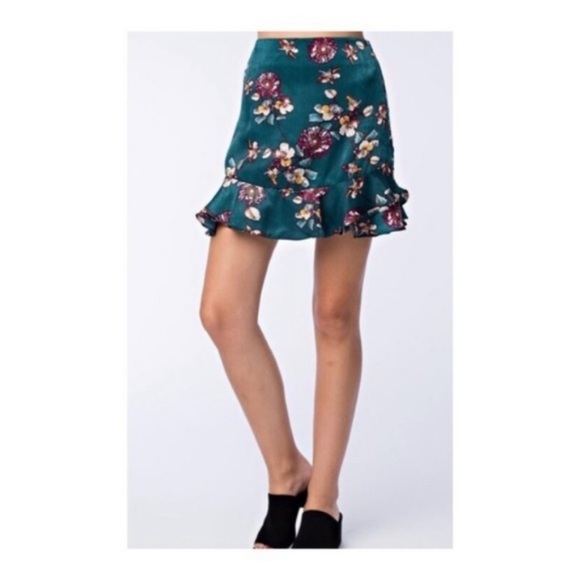Honey Belle | Skirts | Honey Belle Green Floral Ruffle Skirt | Poshmark